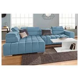 Ecksofa exxpo - SOFA FASHION "Elias, aktuelle Kreuzsteppung im Sitz, bequem, Breite 307cm, L-Form", blau (azur), B:307cm H:94cm T:201cm, Struktur ( 100% Polyester), Sofas, Ecksofa, mit Kopf- bzw. R&uuml;ckenverstellung, wahlweise mit Bettfunktion