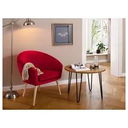 Couchtisch Inosign "Hairpin", beige (natur), B:70cm H:49cm T:70cm, Tische, Couchtisch, aus massiver Eiche, mit Metallbeinen, Breite 70 cm.