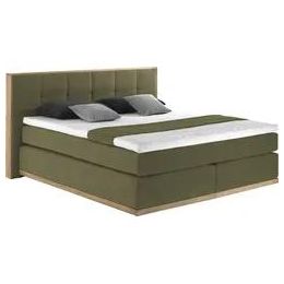 Boxspringbett Home Affaire "Vinton", gr&uuml;n (olive), B:180cm L:213cm, Komplettbetten, Boxspringbett, aus massiver Eiche, verschiedene H&auml;rtegrade (auch H4)