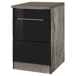 Unterschrank KOCHSTATION "KS-Brindisi", schwarz (schwarz hochglanz, eiche vintage), B:50cm H:85cm T:60cm, Holzwerkstoff, MDF, Schr&auml;nke, Unterschrank, 50 cm breit