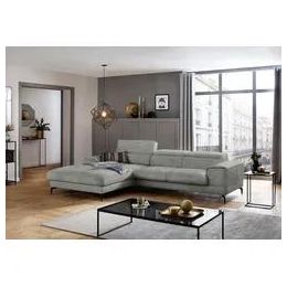 Ecksofa W.Schillig "piedroo, Designsofa mit tollem Sitzkomfort, L-Form", grau (grau s37), B:303cm H:70cm T:193cm, Stoff S37 (100% Polyester): Luxus-Microfaser in Lederoptik, Sofas, Ecksofa, Kopfteilverstellung, wahlweise mit Sitztiefenverstellung, Breite 303cm