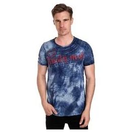 T-Shirt Rusty Neal, Herren, Gr. L, blau (indigo), 100% Baumwolle, bedruckt, normal, Rundhals, Shirts T-Shirt, mit toller Batik-Optik
