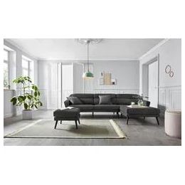 Ecksofa OTTO HOME "Bille L-Form", grau (anthrazit), B:302cm H:86cm T:178cm, Samtoptik (100% Polyester);Luxus-Microfaser weich (100% Polyester);Struktur (100% Polyester);Struktur fein (100% Polyester), Sofas, Ecksofa, mit Naht im R&uuml;ckenkissen und Beinen aus Eichenholz