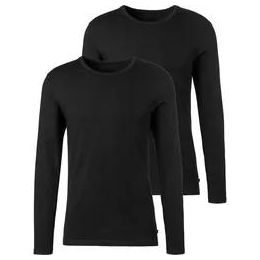 H.I.S. Langarmshirt H.I.S, Herren, Gr. XL, schwarz, Jersey, Obermaterial: 95% Baumwolle, 5% Elasthan, unifarben, Basic, Basic normal, Rundhals, abgesteppte Kante, Shirts Langarmshirt, Doppelpack Unterziehshirt aus Baumwoll-Mix