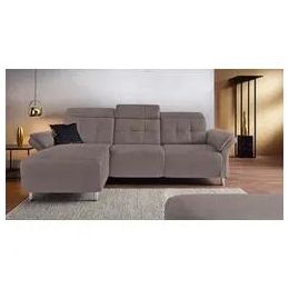 Ecksofa Home Affaire "Manhattan L-Form", grau (taupe), B:270cm H:102cm T:168cm, Kunstleder SOFTLUX;Flachgewebe (100% Polyester);Struktur (100% Polyester), Sofas, Ecksofa, 2 Sitze mit elektrischer Relaxfunktion, verstellbare Armlehnen