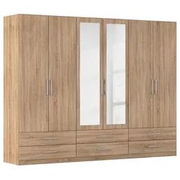 Kleiderschrank Rauch "Schrank Garderobe W&auml;scheschrank HERSBRUCK in 2 Breiten", braun (eiche sonoma), B:271cm H:210cm T:54cm, Holzwerkstoff, Schr&auml;nke, Kleiderschrank, mit 6 gro&szlig;z&uuml;gigen Schubladen sowie Spiegelt&uuml;ren MADE IN GERMANY