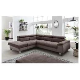Ecksofa COTTA "Komaris L-Form, B: 249 cm", braun (mud, espresso), B:249cm H:72cm T:100cm, Microfaser PRIMABELLE (100% Polyester);Kunstleder SOFTLUX;Feinstruktur (100% Polyester);Kunstleder SOFTLUX/Struktur (100% Polyester);NaturLEDER, Sofas, Ecksofa, mit Kopfteilverstellung, optional Bettfunktion, Bettkasten & Licht