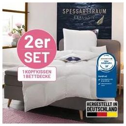 Daunenbettdecke + 3-Kammer-Kopfkissen Spessarttraum "Exklusiv, 2-tlg, hergestellt in Deutschland, made in Germany, Set", wei&szlig;, B/L: 155cm x 220cm Anzahl Teile 1, B/L: 80cm x 80cm Anzahl Teile 1, Bezug: Baumwolle F&uuml;llung: Entendaune/-feder, normal, Bettdecken Bezug: 100% Baumwolle. Kopfkissen Bezug: 100% Baumwolle. Bettdecken F&uuml;llung: 100% Daunen. Kopfkissen F&uuml;llung: 90% Daunen, 10% Federn, Bettwar
