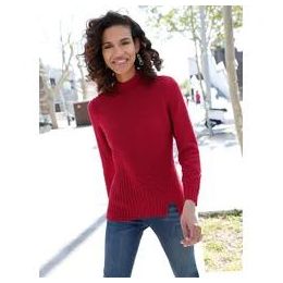 Stehkragenpullover Casual Looks "Pullover", Damen, Gr. 44, rot (dunkelrot), 50% Baumwolle, 50% Polyacryl, unifarben, Pullover Stehkragenpullover