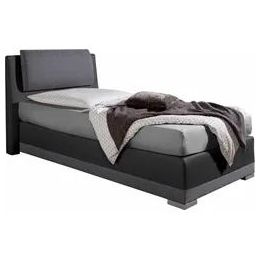 Boxspringbett Maintal, schwarz (anthrazit, schwarz), B:112cm L:212cm, Strukturstoff-Bezug 100% Polyester;Kunstleder 100% PU;Bezug der Spiegelfl&auml;che Matratzendrell aus 100% Polyester, Komplettbetten, Boxspringbett, verstellbare Kopfst&uuml;tze
