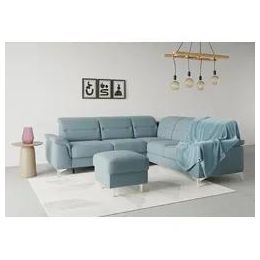 Sit & More Ecksofa SIT & MORE "Sinatra L-Form", blau (hellblau), B:251cm H:85cm T:231cm, 90% Polyester, 10% Polyamid, Sofas, Ecksofa, optional mit Kopfteilverstellung und Armteilfunktion