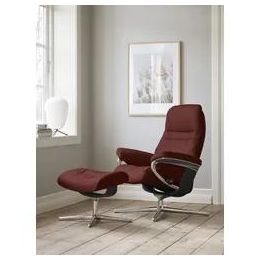 Relaxsessel stressless "Sunrise", rot (cherry paloma), B:79cm H:103cm T:73cm, Leder PALOMA: PALOMA ist ein durchgef&auml;rbtes Semianilin-M&ouml;belleder mit nat&uuml;rlicher Narbung., Sessel, Relaxsessel, mit Hocker, mit Cross Base, Gr&ouml;&szlig;e S, M & L, Holzakzent Schwarz