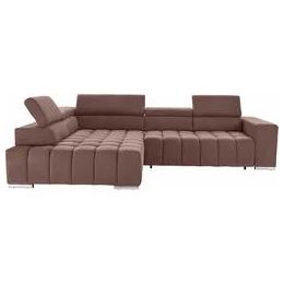 Ecksofa exxpo - SOFA FASHION "Elias, aktuelle Kreuzsteppung im Sitz, bequem, Breite 307cm, L-Form", braun (hellbraun), B:307cm H:94cm T:201cm, Struktur ( 100% Polyester), Sofas, Ecksofa, mit Kopf- bzw. R&uuml;ckenverstellung, wahlweise mit Bettfunktion