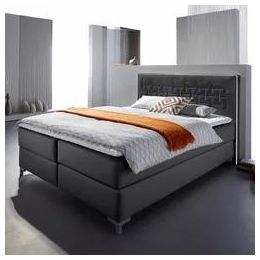 Boxspringbett Home Affaire "Coos", schwarz (schwarz, wei&szlig;), B:169cm L:212cm, Bezug Topper 100% Polyester;Kunstleder, Komplettbetten, Boxspringbett, mit besonderer Steppung im Kopfteil, 3 Matratzenarten, 2 H&auml;rtegrade