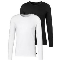 H.I.S. Langarmshirt H.I.S, Herren, Gr. XL, schwarz-wei&szlig; (wei&szlig;, schwarz), Jersey, Obermaterial: 95% Baumwolle, 5% Elasthan, unifarben, Basic, Basic normal, Rundhals, abgesteppte Kante, Shirts Langarmshirt, Doppelpack Unterziehshirt aus Baumwoll-Mix