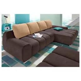 Ecksofa Home Affaire "Bono L-Form", braun (dunkelbraun, caramel), B:291cm H:90cm T:174cm, Luxus-Microfaser ALTARA NUBUCK (100% Polyester);Luxus-Microfaser ALTARA NUBUCK (100% Polyester);Samtstruktur (95% Polyester, 5% Polyamid), Sofas, Ecksofa, wahlweise mit Bettfunktion