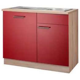 Wiho-K&uuml;chen Sp&uuml;lenschrank WIHO K&Uuml;CHEN "Montana", rot (front: burgund, korpus und arbeitsplatte: sonoma eiche), B:110cm H:85cm T:60cm, Schr&auml;nke, Sp&uuml;lenschrank, 110 cm breit, inkl. T&uuml;r/Griff/Sockel f&uuml;r vollint. Geschirrsp&uuml;ler