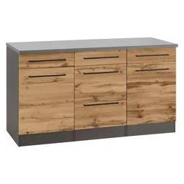 Unterschrank KOCHSTATION "KS-Tulsa", braun (wotaneiche), B:150cm H:85cm T:60cm, Schr&auml;nke, Unterschrank, 150 cm breit, 2 T&uuml;ren, 3 Schubk&auml;sten, 2 gro&szlig;e Ausz&uuml;ge f&uuml;r Stauraum