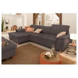 Ecksofa Home Affaire "Lyla fester Sitzkomfort, bequeme Armlehnen, Breite 279cm, L-Form", grau, B:279cm H:81cm T:162cm, Sofas, Ecksofa, mit Recamiere, wahlweise mit R&uuml;ckenfunktion und zus&auml;tzlich mit Bett