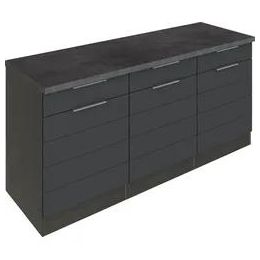 Unterschrank KOCHSTATION "KS-Luhe", grau (grau matt, grafit), B:180cm H:86cm T:60cm, MDF, Schr&auml;nke, Unterschrank, 180 cm breit, f&uuml;r viel Stauraum, MDF-Fronten mit waagerechter Lisene