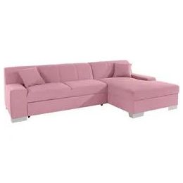 Ecksofa DOMO collection "Bero, elegant und zeitlos, flache Armlehnen, Breite 268cm L-Form", rosa (flamingo), B:268cm H:74cm T:153cm, Feinstruktur (100% Polyester);Luxus-Microfaser (100% Polyester);Zierkissen: Im jeweiligen Bezugsstoff;Struktur fein (100% Polyester), Sofas, Ecksofa, fester Sitzkomfort, wahlweise mit Bettfunktion