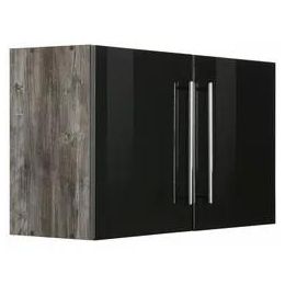 H&auml;ngeschrank KOCHSTATION "KS-Samos", schwarz (schwarz hochglanz, eiche vintage), B:100cm H:57cm T:34cm, Schr&auml;nke, H&auml;ngeschrank, 100 cm breit