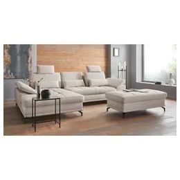 Ecksofa OTTO HOME "Costello L-Form, B: 301 cm mit Sitztiefen-, Armteilverstellung &", beige (natur), B:301cm H:89cm T:176cm, 100% Polyester;Samtoptik (100% Polyester), Sofas, Ecksofa, 3 Nierenkissen, optional Bettfunktion & Bettkasten