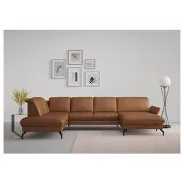 Sit & More Wohnlandschaft SIT & MORE "Fashion U-Form", braun (cognac), B:338cm H:84cm T:207cm, Sofas, Wohnlandschaft, wahlweise mit Kopfteilverstellung, Vorziehsitz, motorisch, Metallf&uuml;&szlig;e