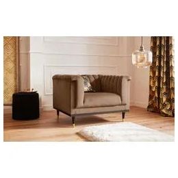 Sessel Home Affaire "Chamby", braun (hellbraun), B:100cm H:71cm T:85cm, Luxus-Microfaser Lederoptik (100% Polyester), Scheuertouren: 40.000, Pilling: 4;Samtoptik (100% Polyester), Scheuertouren >100.000, Pilling: 5, Sessel, Sessel, mit Holzrahmen unten und Steppung im Lehnenbereich