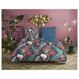 Bettw&auml;sche Descanso "Chloe", bunt (multi, blau), B/L: 155cm x 220cm, 1 Stk., 1 Stk., Satin (Bio-Baumwolle), B/L: 80cm x 80cm, 2 Stk., Satin (Bio-Baumwolle), Obermaterial: 100% Baumwolle, Bettw&auml;sche, Bettw&auml;sche, Baumwolle, Satin, 135x200, Biese, Rei&szlig;verschluss, Wendeoptik, Blumen