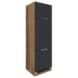 K&uuml;hlumbauschrank KOCHSTATION "KS-Luhe", grau (grau matt, wotaneichefarben), B:60cm H:200cm T:60cm, MDF, Schr&auml;nke, 60 cm breit, hochwertige MDF-Fronten mit waagerechter Lisene
