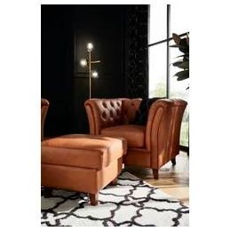 Chesterfield-Sessel Home Affaire "Reims Cocktailsessel, Sessel", braun (cognac), B:98cm H:76cm T:88cm, Samtoptik (100% Polyester), Sessel, mit echter Chesterfield-Knopfheftung, hochwertige Verarbeitung