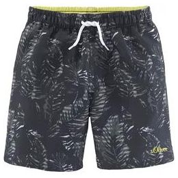 Badeshorts s.Oliver "Blade Kids", Jungen, Gr. 170/176, N-Gr, schwarz, Polyester, bedruckt, Badehosen Badeshorts, mit kontrastfarbenem Detail