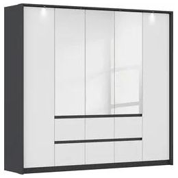 Dreht&uuml;renschrank Rauch "Mainz mit Spiegel und Passepartout", grau (graumetallic, alpinwei&szlig;), B:230cm H:212cm T:58cm, Holzwerkstoff, Schr&auml;nke, Dreht&uuml;renschrank, optional mit Beleuchtung, Au&szlig;ent&uuml;ren mit Push-to-Open Funktion