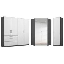 Schrank-Set Rauch "Kleiderschrank Schrank Garderobe Garderobenschrank Eckschrank HOMBURG", wei&szlig; (graumetallic, hochglanz wei&szlig;), B:298cm H:197cm T:163cm, Holzwerkstoff, Kastenm&ouml;bel-Sets, viel Stauraum, oberer Schubkasten mit Einteilung MADE IN GERMANY