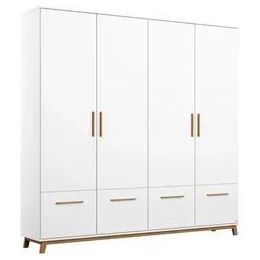 Dreht&uuml;renschrank Rauch "Kleiderschrank Schrank Garderobe W&auml;scheschrank Schlafzimmer CARLSSON", wei&szlig; (wei&szlig;, eiche massiv), B:181cm H:203cm T:53cm, Holzwerkstoff, Massivholz, Schr&auml;nke, Dreht&uuml;renschrank, mit Spiegel, Griffe und F&uuml;&szlig;e in massiver Eiche MADE IN GERMANY
