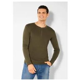 H.I.S. Langarmshirt H.I.S, Herren, Gr. XL, gr&uuml;n (khaki), Feinripp, Obermaterial: 100% Baumwolle, unifarben, Basic, k&ouml;rpernah lang, Rundhals, abgesteppte Kante, Shirts Langarmshirt, mit aufwendiger Knopfleiste