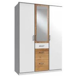 Kleiderschrank wimex "Click", wei&szlig; (wei&szlig;, plankeneichefarben), B:135cm H:199cm T:58cm, Schr&auml;nke, Kleiderschrank Dreht&uuml;renschrank, mit Spiegel