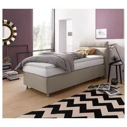 Boxspringbett, beige (struktustoff dunkelbeige), ohne LED-Beleuchtung, Liegefl&auml;che B/L: 100cm x 200cm, H2, Bonnell-Federkernmatratze, Bezug Unterbox und Kopfteil: Strukturstoff (77% Polyester und 23% Viskose);Bezug Obermatratze 100% Polyester, waschbar bis 60C, Westfalia Schlafkomfort, Komplettbetten, Boxspringbett, wahlweise mit LED-Beleuchtung