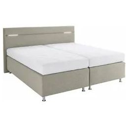 Boxspringbett, beige (struktustoff dunkelbeige), mit LED-Beleuchtung, Liegefl&auml;che B/L: 200cm x 200cm, H2, 7-Zonen-Kaltschaummatratze, Bezug Unterbox und Kopfteil: Strukturstoff (77% Polyester und 23% Viskose);Bezug Obermatratze 100% Polyester, waschbar bis 60C, Westfalia Schlafkomfort, Komplettbetten, Boxspringbett, wahlweise mit LED-Beleuchtung