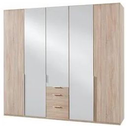 Kleiderschrank wimex "New York", braun (struktureichefarben hell, spiegel), B:225cm H:236cm T:58cm, Schr&auml;nke, Kleiderschrank, mit Spiegelt&uuml;r
