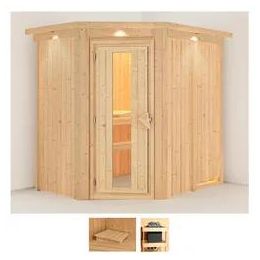 Sauna Karibu "Swantje", beige (naturbelassen), ohne Ofen, (ohne Ofen), Saunen, ohne Ofen