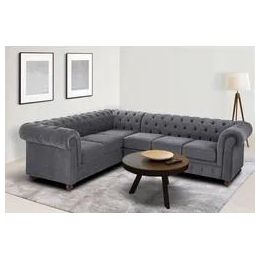 Chesterfield-Sofa Home Affaire "Chesterfield Ecksofa, auch in Leder L-Form", grau (anthrazit), B:250cm H:74cm T:210cm, Luxus-Microfaser (94% Polyester, 5% Nylon, 1% Spandex);Microfaser Antiklederoptik (100% Polyester);NaturLEDER (echtes italienisches Rindsleder), Sofas, hochwertige Knopfheftung, langer Schenkel links oder rechts w&auml;hlbar