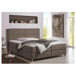 Boxspringbett Home Affaire "Caria", braun (hellbraun), B:111cm L:209cm, Strukturstoff-Bezug (100% Polyester);Topperbezug 100% Polyester, Komplettbetten, Boxspringbett, in 5 Breiten, 3 Matratzen-Ausf&uuml;hrungen, 2 H&auml;rtegraden, Topper