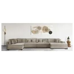 Wohnlandschaft Home Affaire "Skara XXL U-Form", beige (dunkelbeige), B:510cm H:86cm T:250cm, 100% Polyester, Sofas, Wohnlandschaft, Lounge-Sofa XXL mit Federkern-Polsterung, in vielen Bezugsvarianten