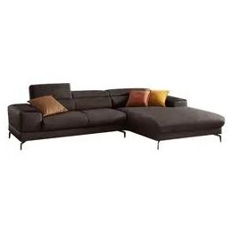 Ecksofa W.Schillig "Piedroo, Designsofa mit tollem Sitzkomfort, elegant und bequem, L-Form", braun (mocca s37), B:303cm H:70cm T:193cm, Stoff S37 (100% Polyester): Luxus-Microfaser in Lederoptik, Sofas, Ecksofa, Kopfteilverstellung, wahlweise mit Sitztiefenverstellung, Breite 303cm