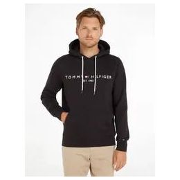 Kapuzensweatshirt Tommy Hilfiger "TOMMY LOGO HOODY", Herren, Gr. XXL (54/56), schwarz (jet schwarz), Sweatware, Obermaterial: 72% Baumwolle, 28% Polyester, bestickt, unifarben, Basic schmal h&uuml;ftbedeckend, Rippb&uuml;ndchen, Sweatshirts, Baumwoll-Mix