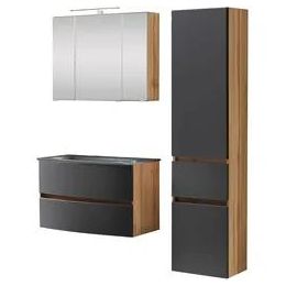 Badezimmer-Set Welltime "Kaunas", grau (matt grau, wotaneiche), B:120cm H:200cm T:49cm, Kastenm&ouml;bel-Sets, bestehend aus Waschtisch-Set mit Seitenschrank, Breite 120 cm