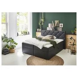 Boxbett "Meike", schwarz, B:160cm L:207cm, Bezug Bett: Kunstleder;Taschen-Federkernmatratze: Kunstleder; Jersey (100% PES);Topper: Jersey 100% PES, ATLANTIC HOME COLLECTION, Komplettbetten, Boxspringbett, mit XXL-Bettkasten und Topper