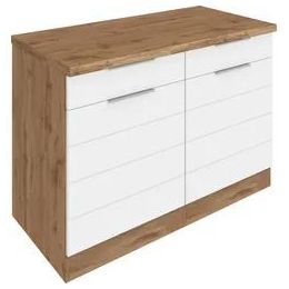 Unterschrank KOCHSTATION "KS-Luhe", wei&szlig; (wei&szlig; matt, wotaneiche), B:120cm H:86cm T:60cm, MDF, Schr&auml;nke, Unterschrank, 120 cm breit, f&uuml;r viel Stauraum, MDF-Fronten mit waagerechter Lisene